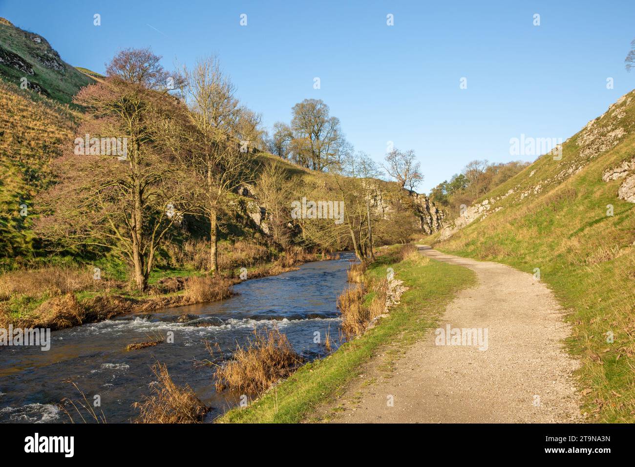 The river Dove as it flows through Wolfscote Dale in the Derbyshire ...