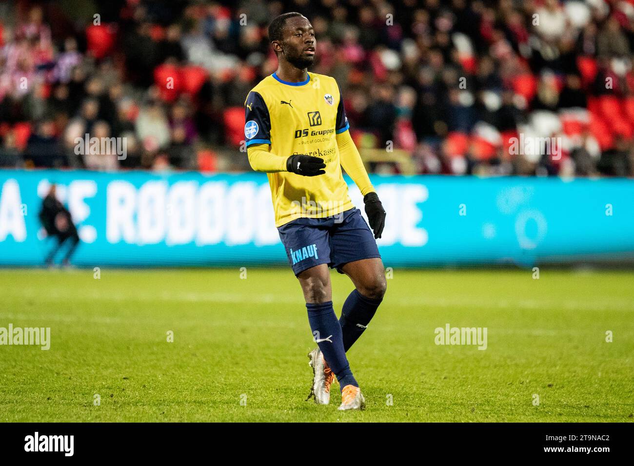 Aalborg, Denmark. 26th Nov, 2023. Abdoul Yoda (21) of Hobro IK seen ...