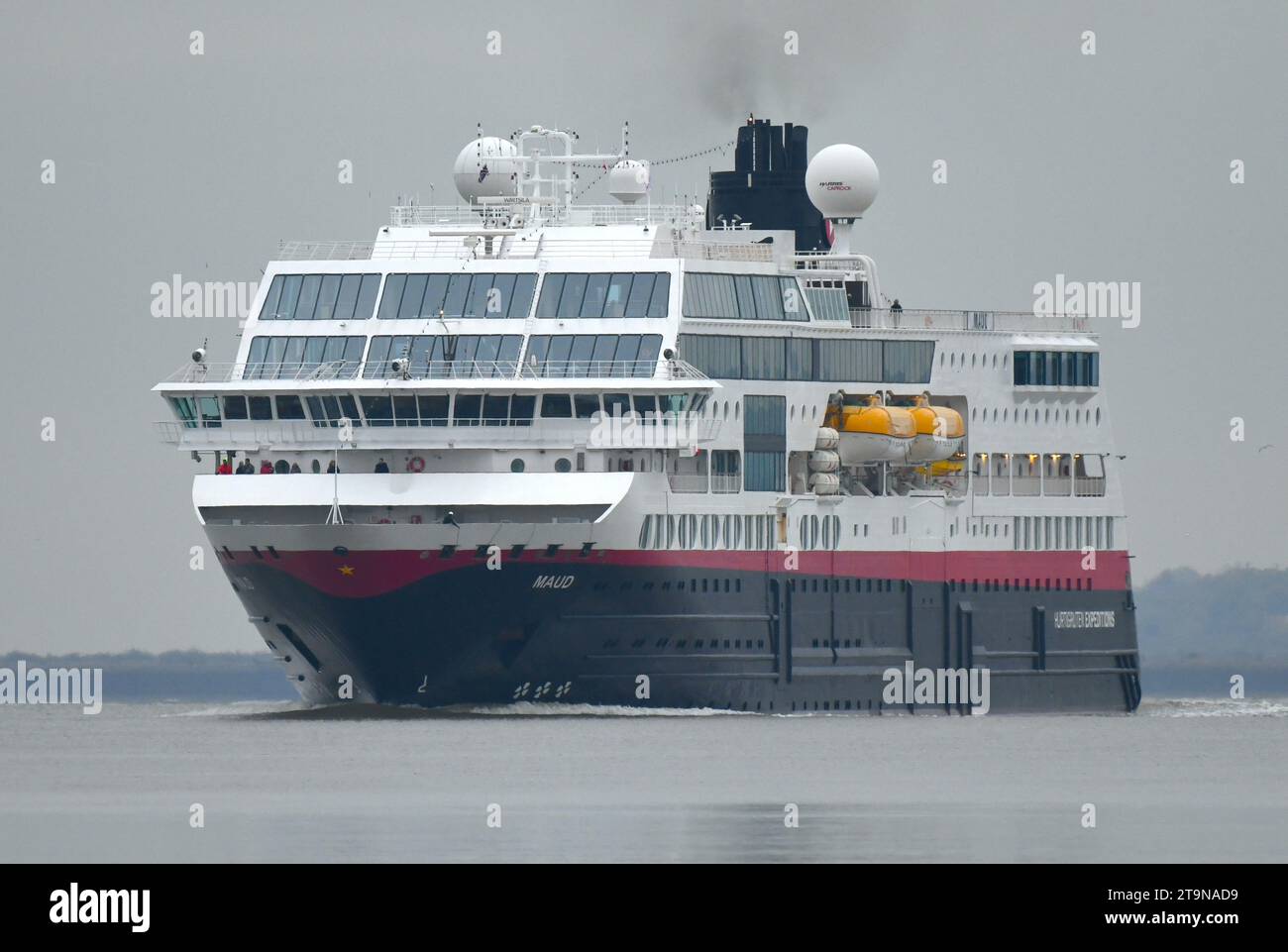 Expedition cruse ship MS Maud is pictured on a wintery River Thames as ...