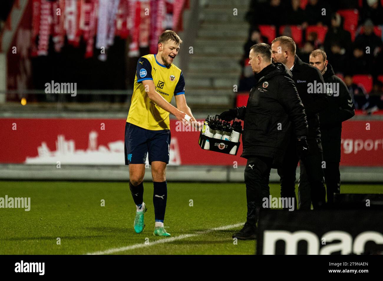 Aalborg, Denmark. 26th Nov, 2023. Frederik Dietz (13) of Hobro IK seen ...