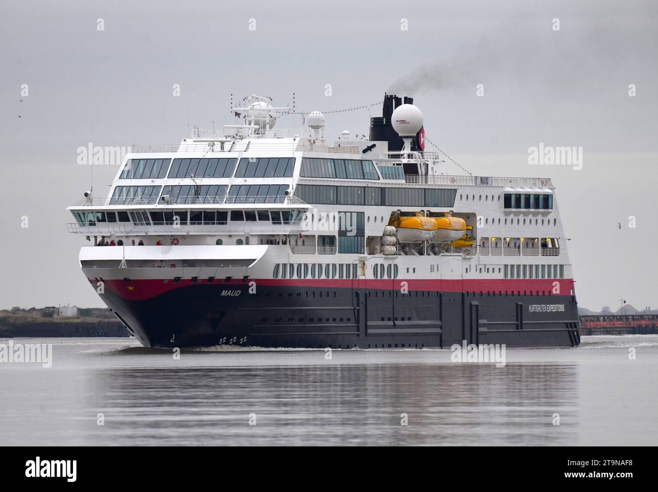 Expedition cruse ship MS Maud is pictured on a wintery River Thames as ...