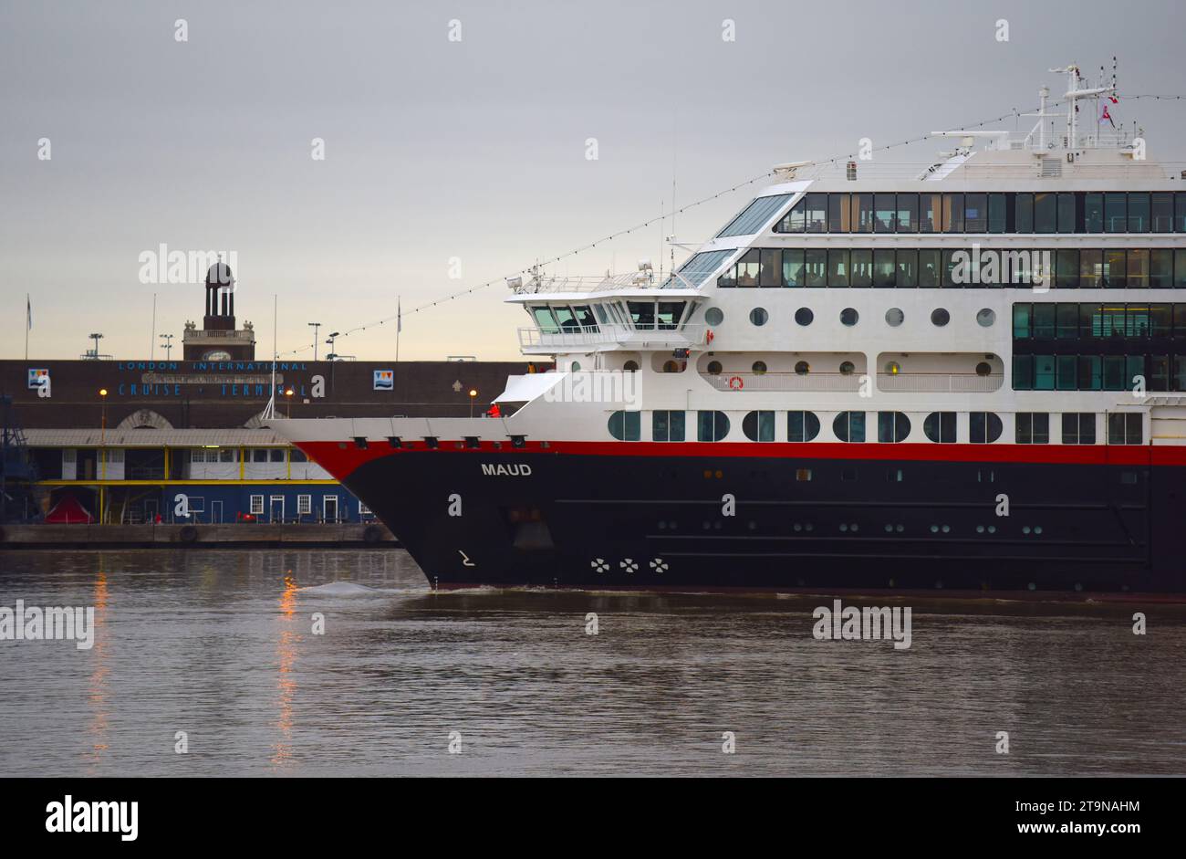 Expedition cruse ship MS Maud is pictured on a wintery River Thames as ...