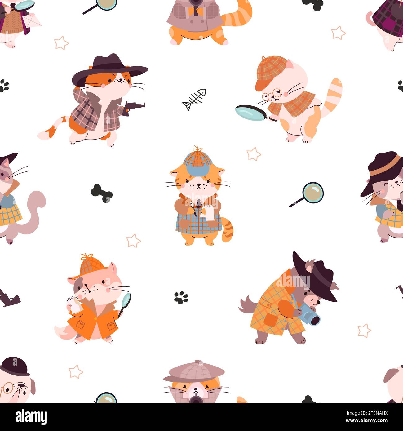 Cartoon illustration cat detective magnifying hi-res stock photography ...