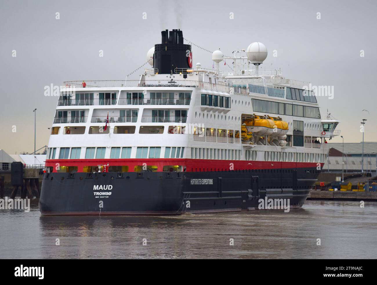 Expedition cruse ship MS Maud is pictured on a wintery River Thames as ...