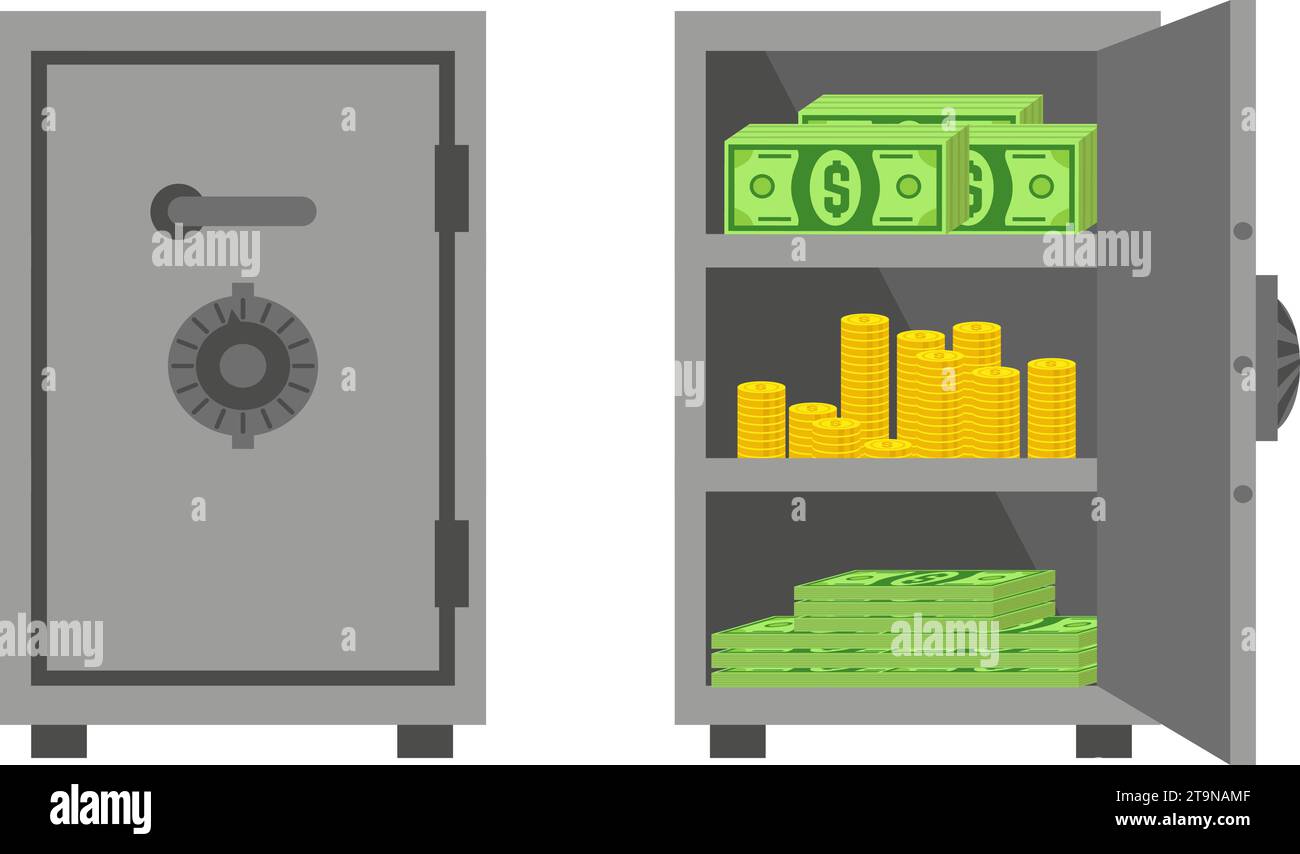 Bank vault door open and bills hi-res stock photography and images - Alamy