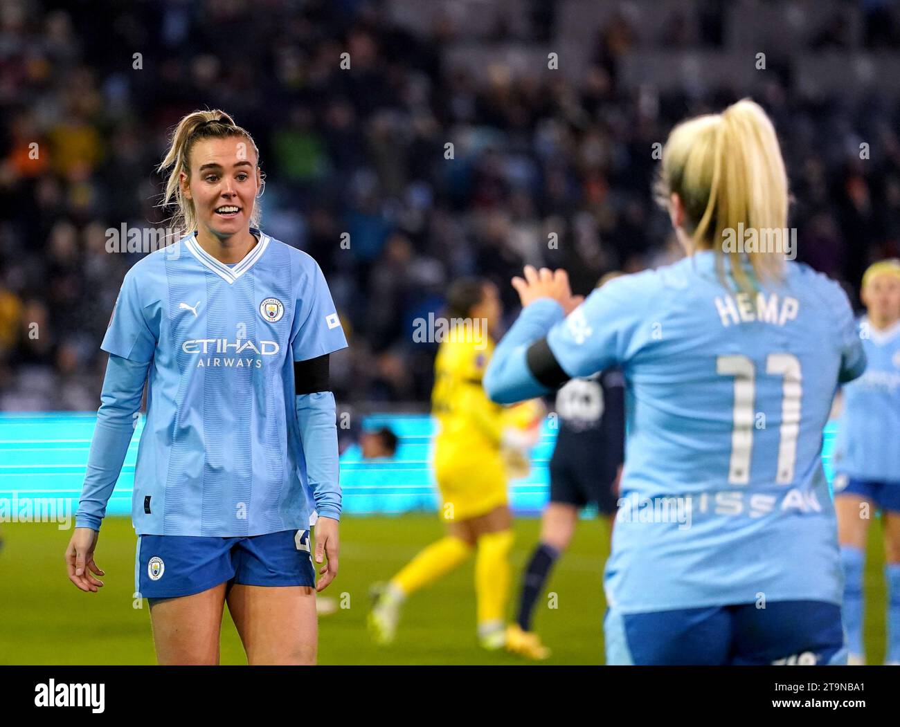 Manchester City's Jill Roord (left) celebrates scoring their side's ...