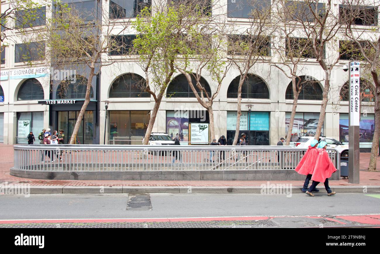 San Francisco, CA - March 8, 2023: Civic Center station entrance to ...