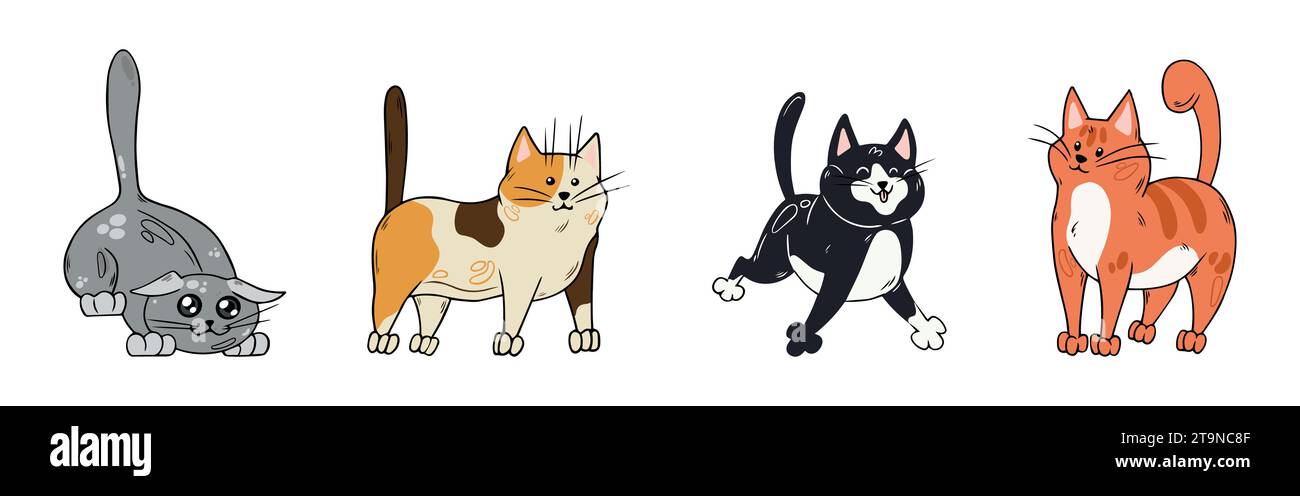 Set of cute funny cats. Hand drawn doodle pets. Vector illustrations ...