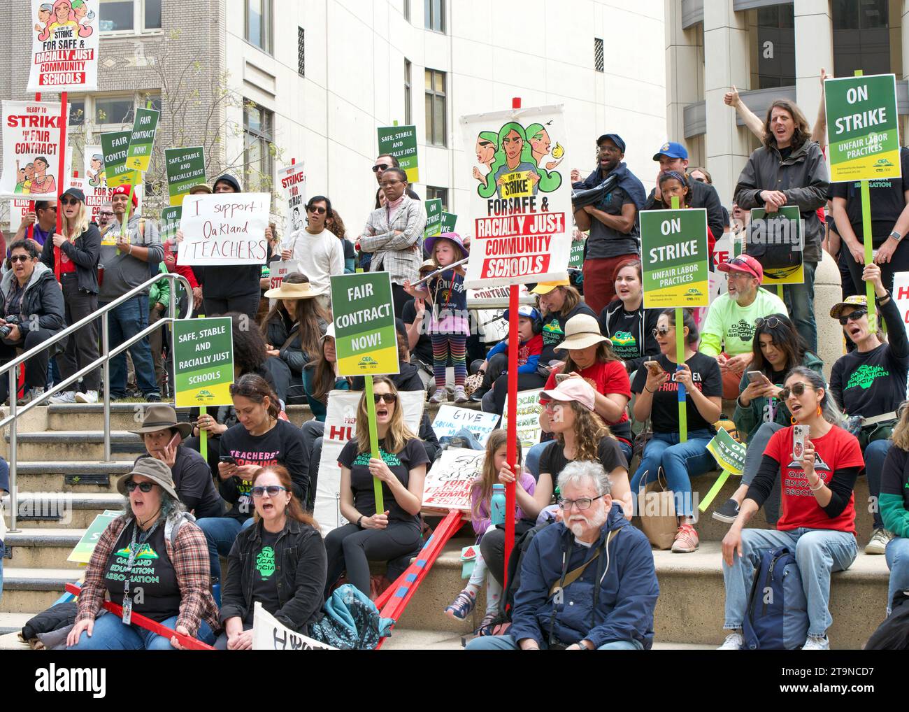 Oakland, CA - May 4, 2023: Teachers and supporters holding signs ...