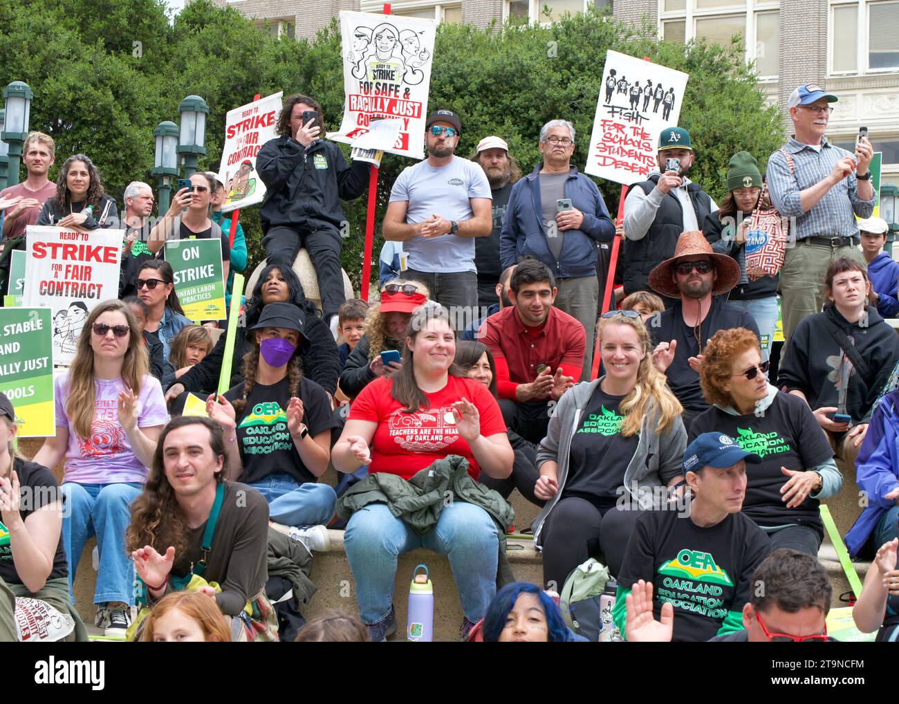 Oakland, CA - May 4, 2023: Teachers and supporters holding signs ...