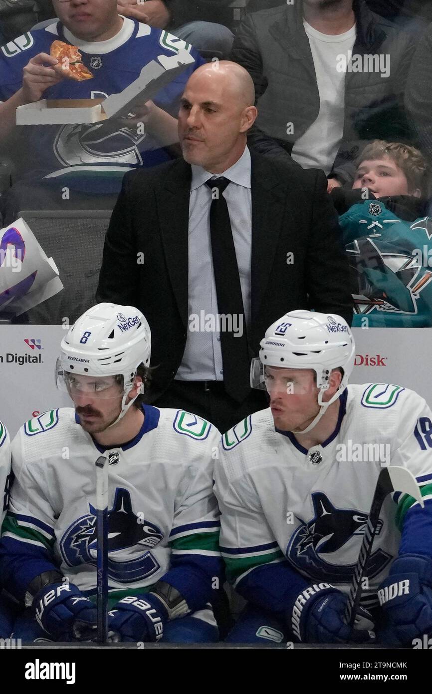 Vancouver Canucks head coach Rick Tocchet watches during an NHL hockey ...