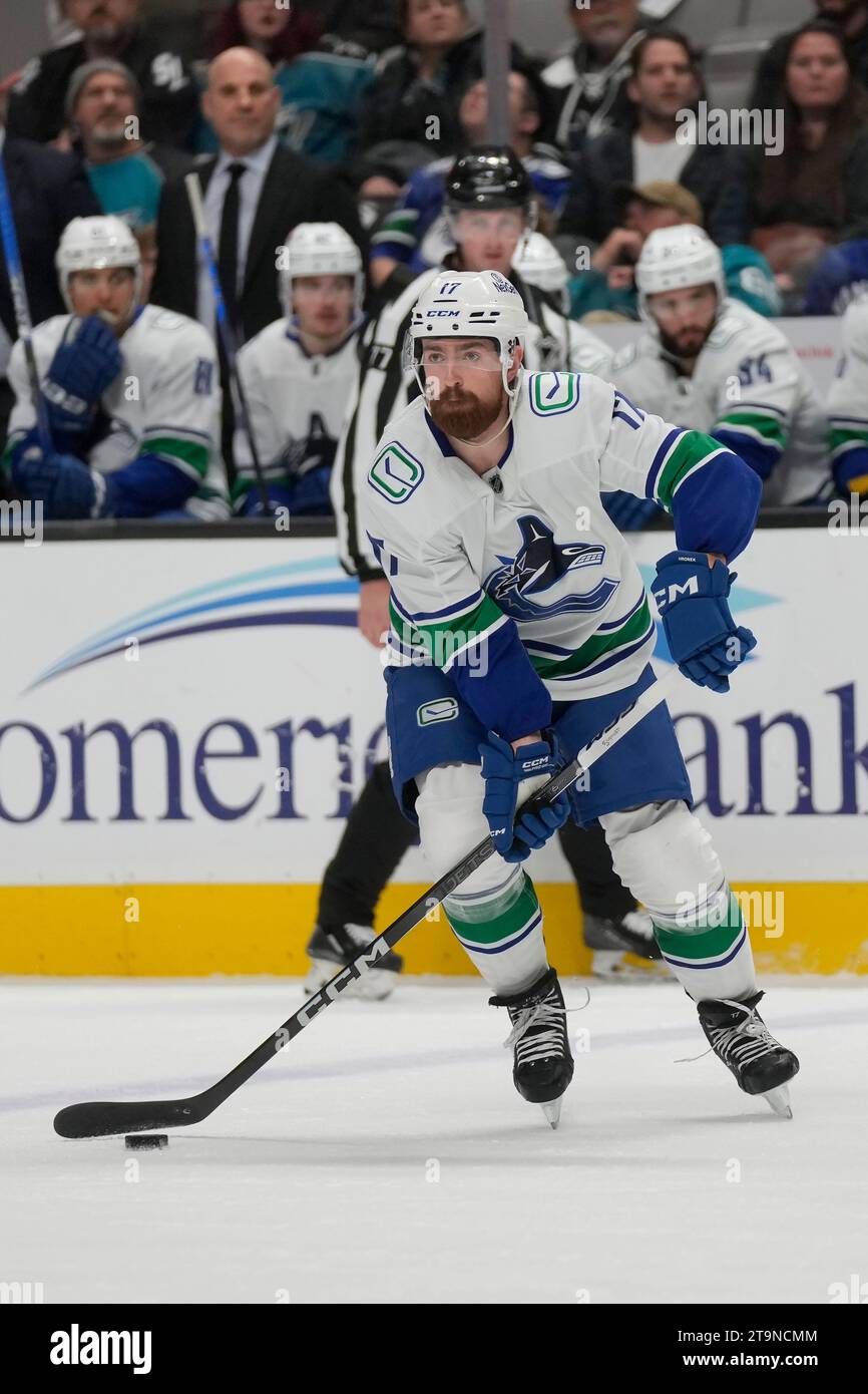 Vancouver Canucks defenseman Filip Hronek (17) during an NHL hockey ...