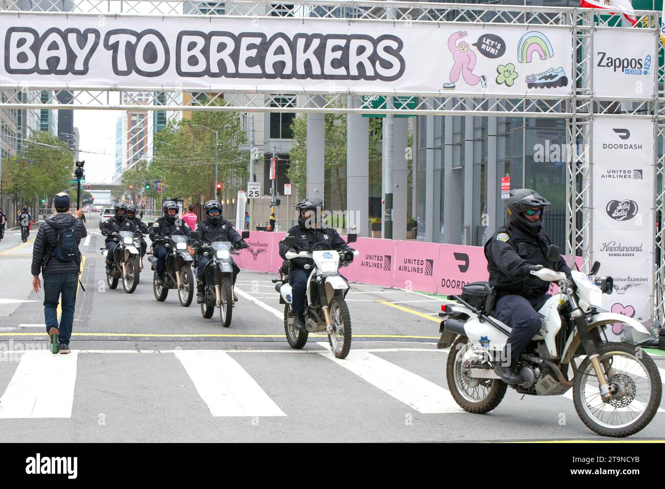 San Francisco, CA - May 21, 2023: SFPD motorcycle police clear the ...