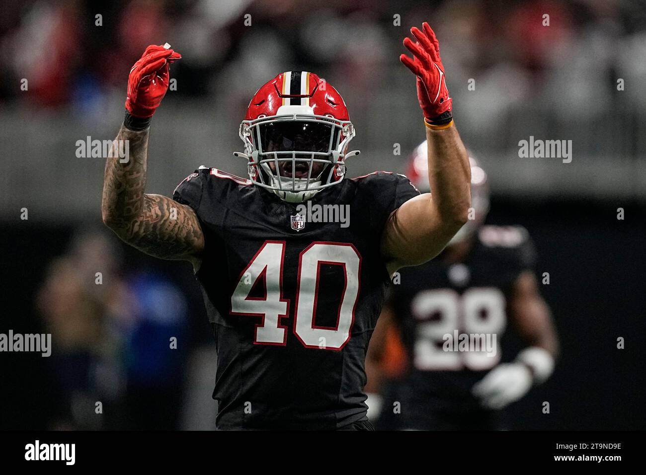 Atlanta Falcons fullback Keith Smith (40) reacts to play against the ...