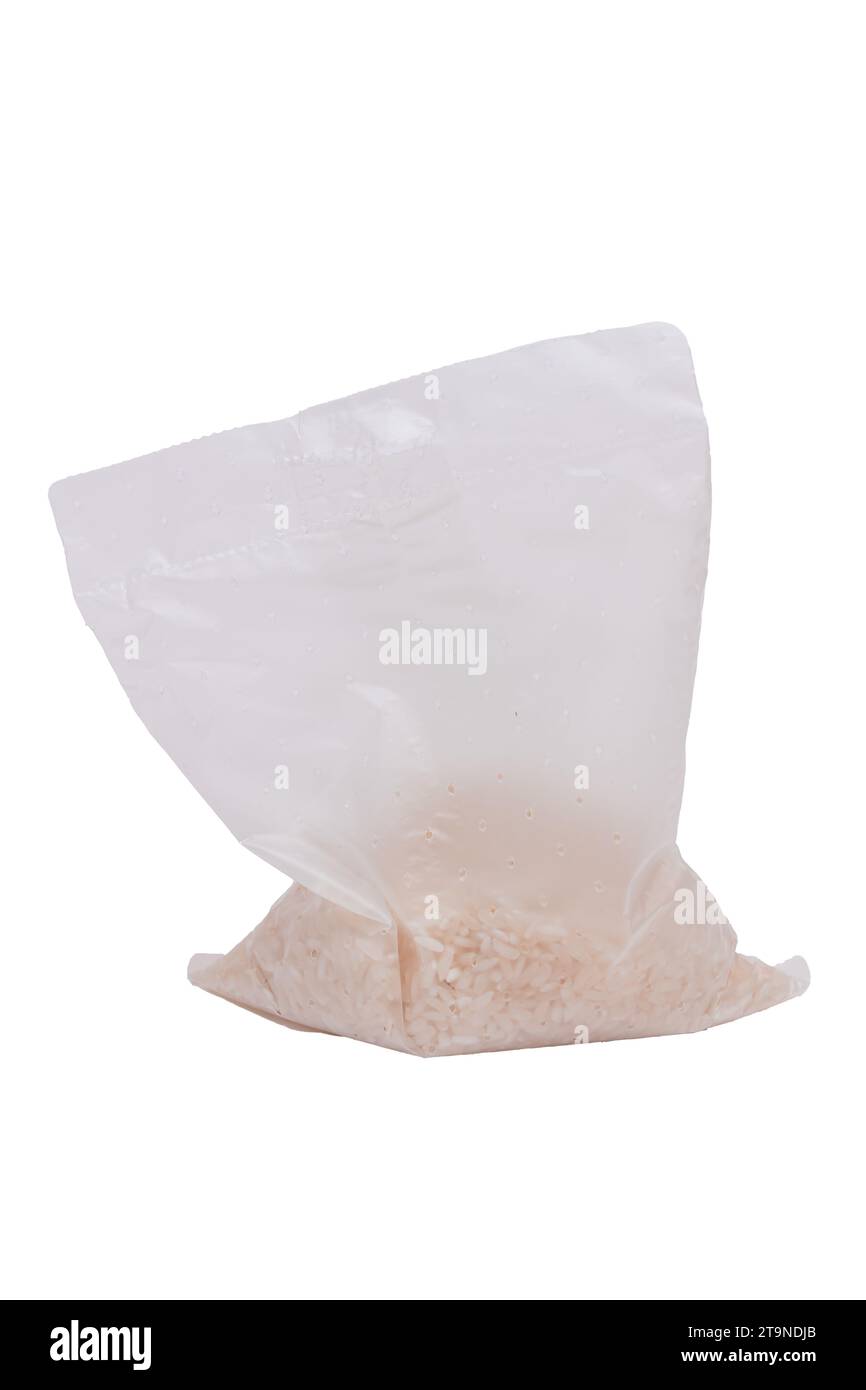 A Plastic Bag of White Long Grain Rice - Isolated on White Background ...