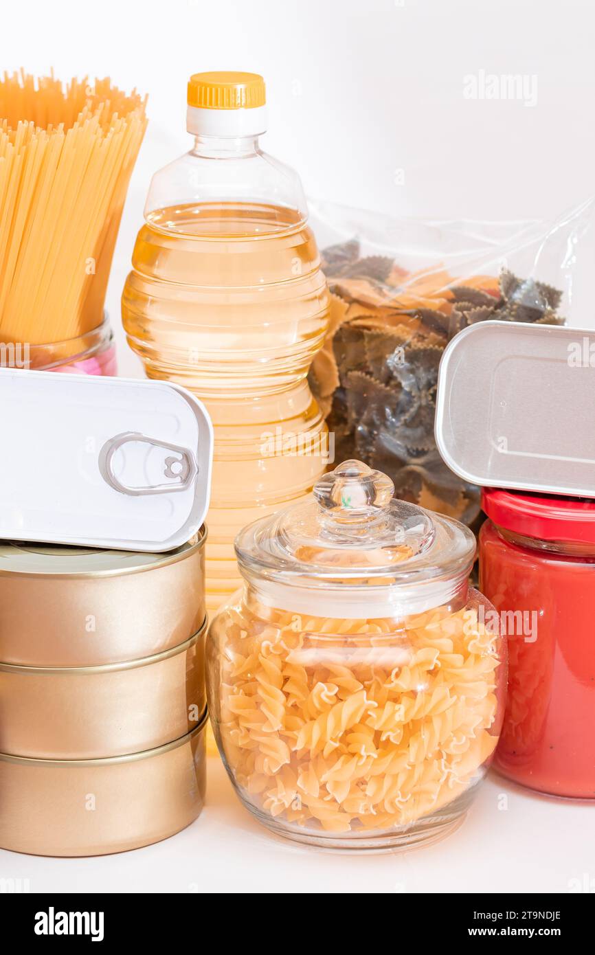 Food Reserves: Canned Food, Spaghetti, Tomato Juice, Pasta and Grocery ...