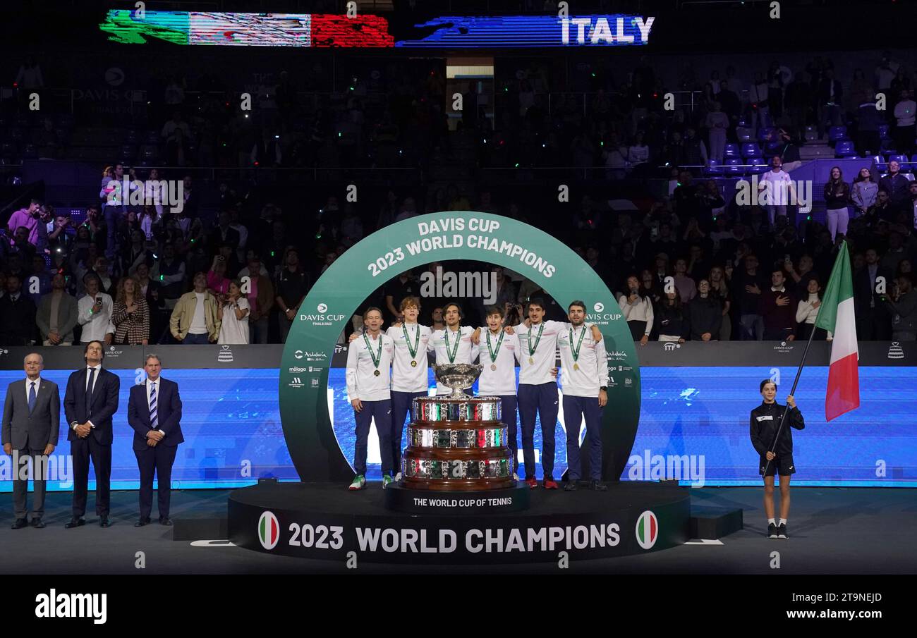 The Italy team celebrate winning the Davis Cup 2023 final match at the ...