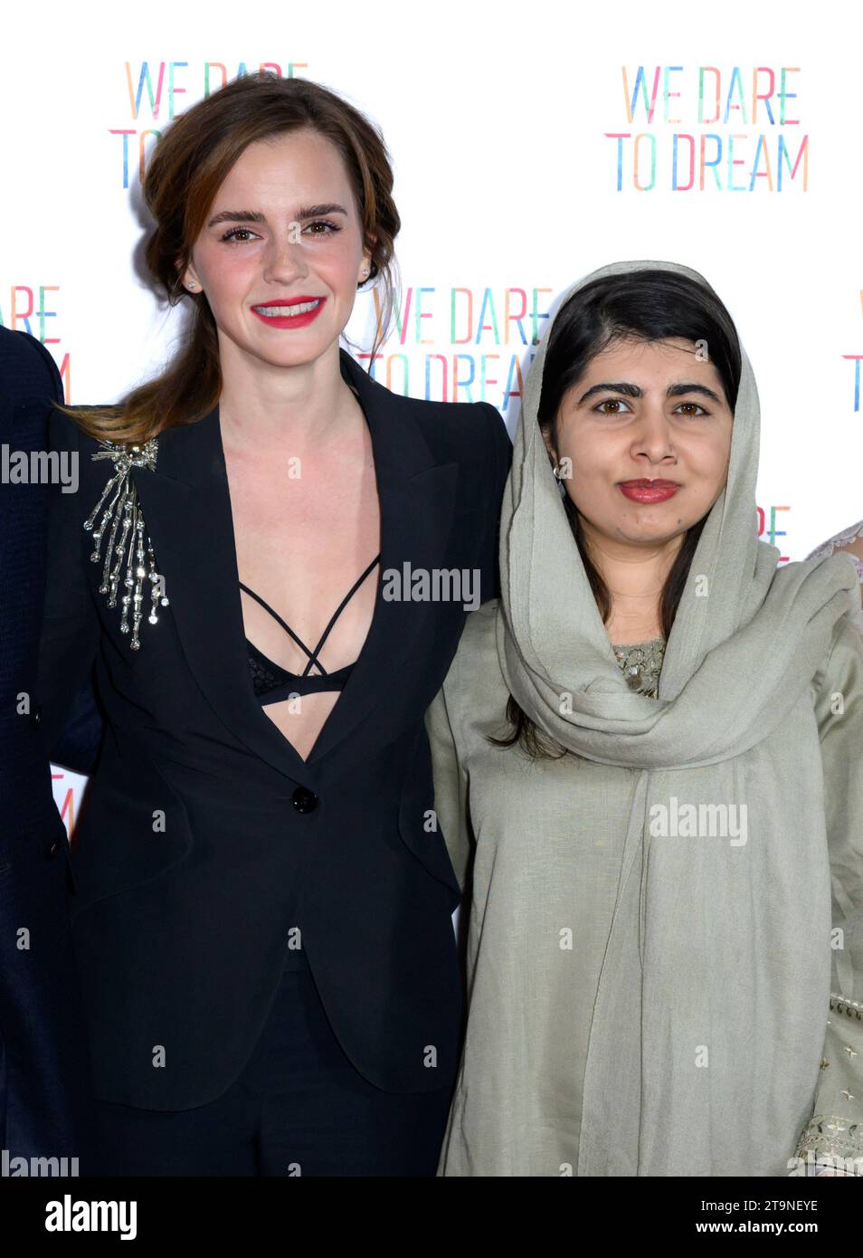 London, UK. November 26th, 2023. Malala Yousafzai and Emma Watson arriving at the We Dare To ...