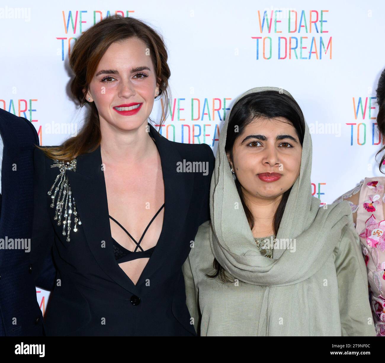 London, UK. November 26th, 2023. Malala Yousafzai and Emma Watson arriving at the We Dare To ...
