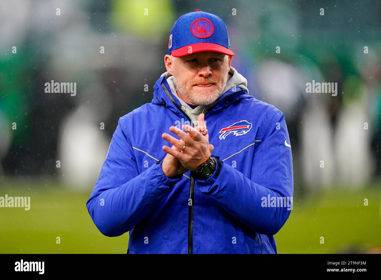 Buffalo Bills head coach Sean McDermott watches during warm ups before ...