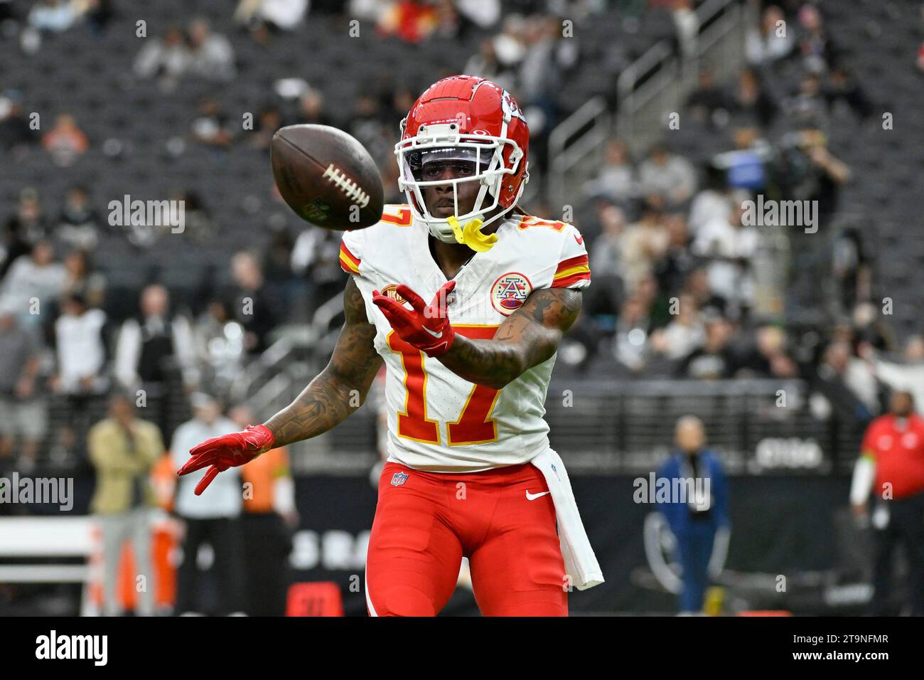 Kansas City Chiefs wide receiver Richie James (17) warms up before an ...