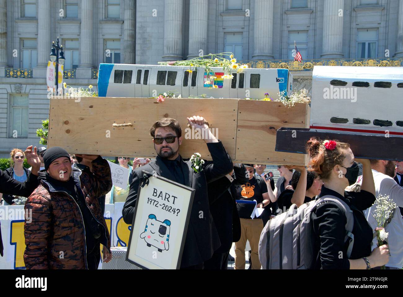 San Francisco, CA - June 3, 2023: Protestors marching in a funeral for ...