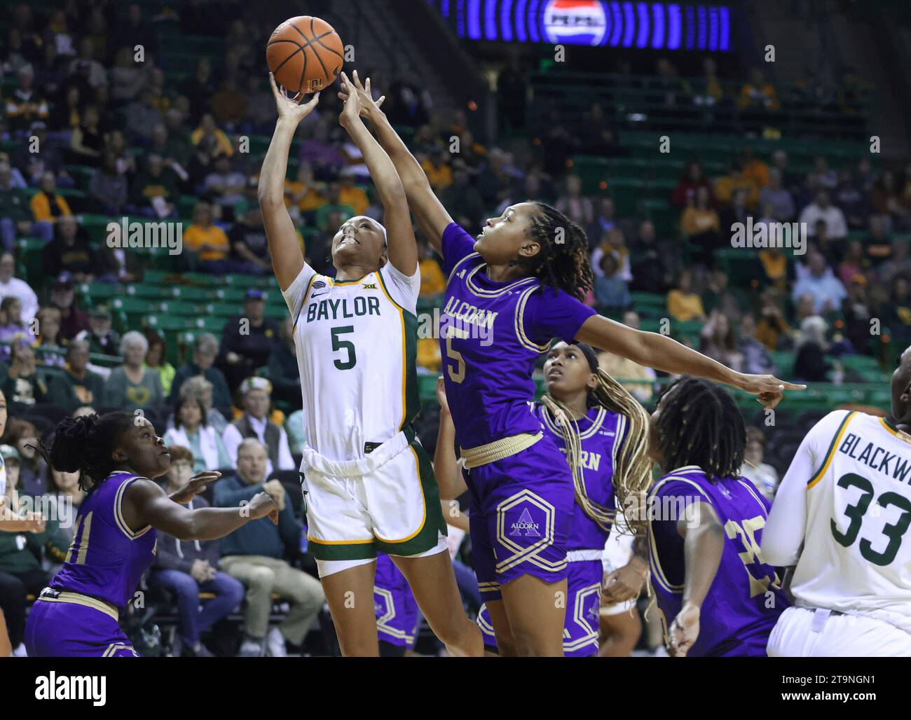 Baylor guard Darianna Littlepage-Buggs shoots past Alcorn State forward ...