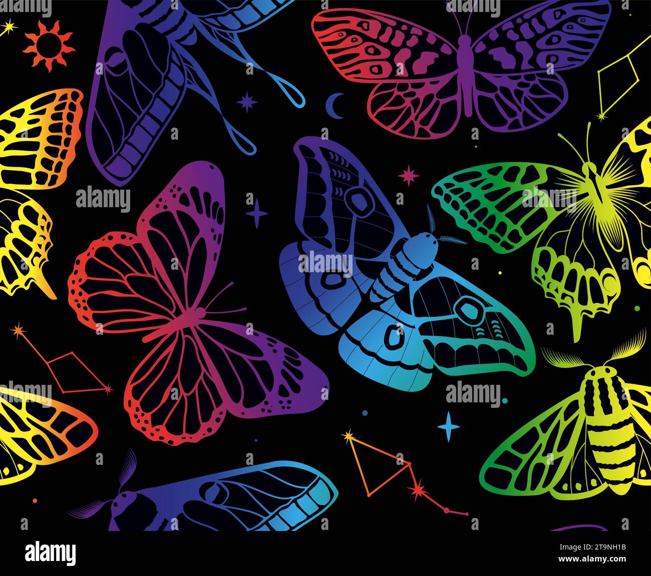 Boho butterflies seamless pattern vector Stock Vector Image & Art - Alamy