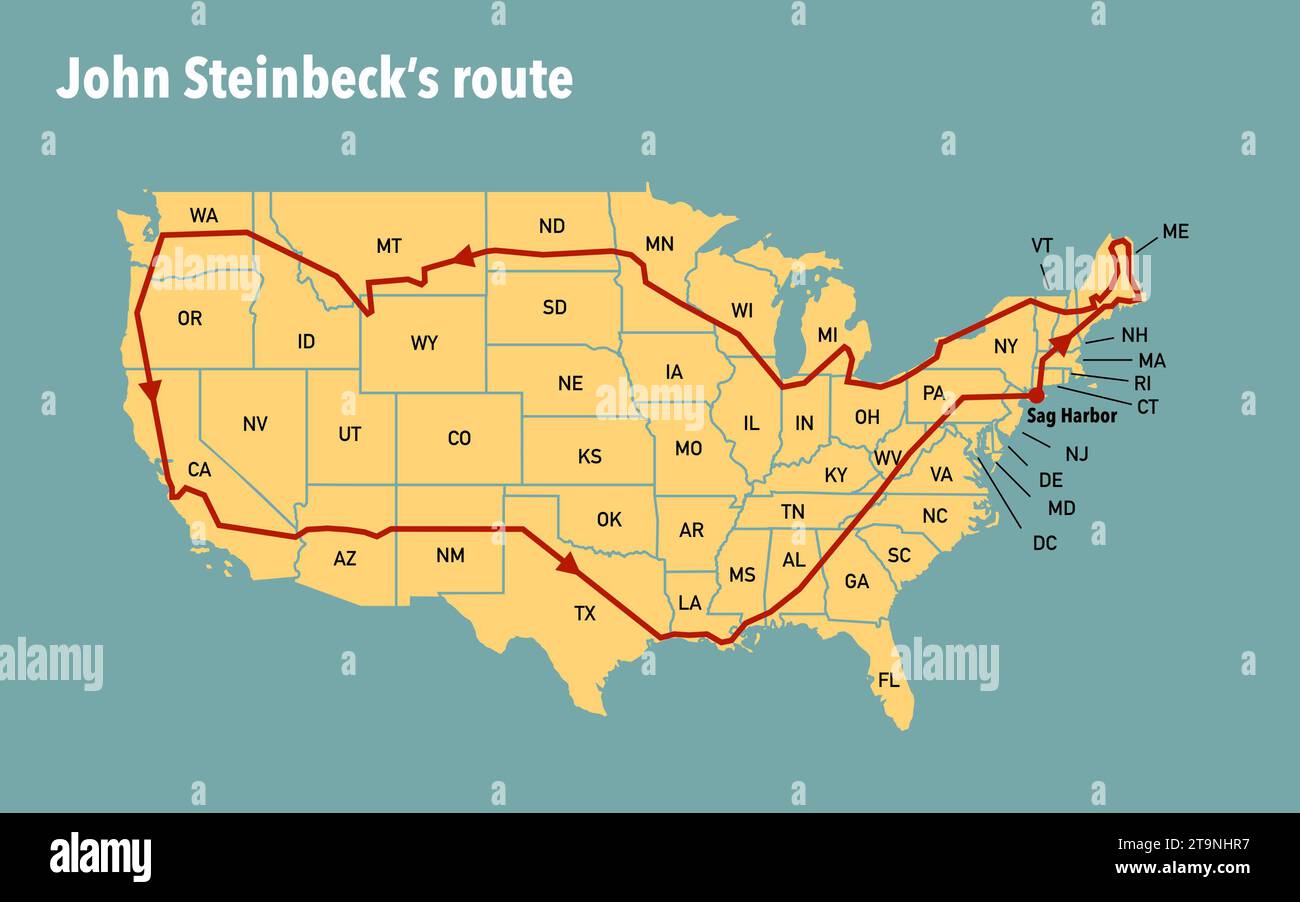 John Steinbeck's route in Travels with Charley Stock Photo - Alamy