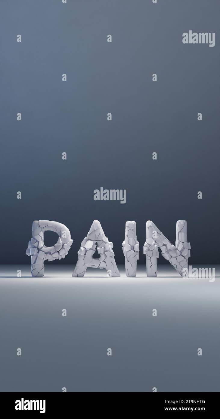 cracked word PAIN - conceptual 3d illustration on dark background Stock ...