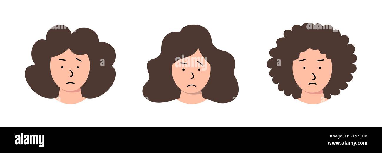 Set of faces of people with sad emotion. Different types of human heads ...