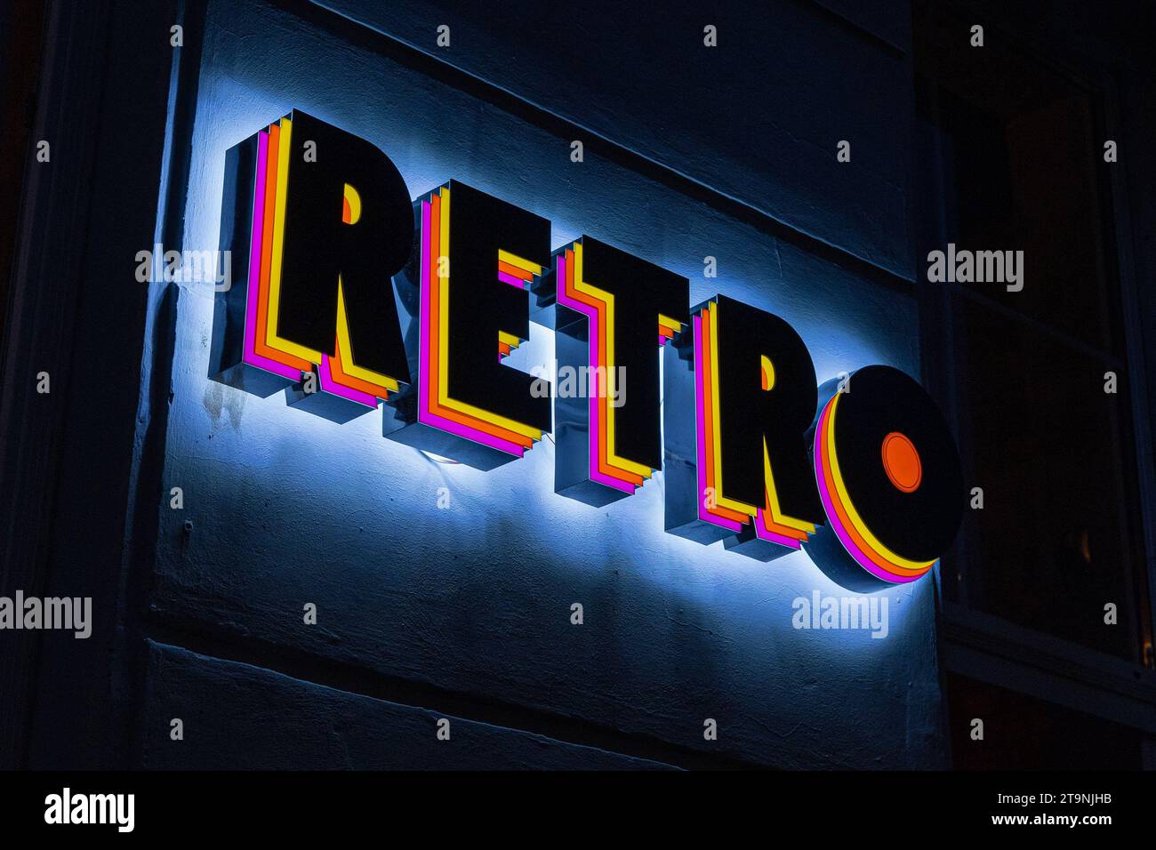 Retro vintage sign with words Retro on it, with typical yellow, orange ...