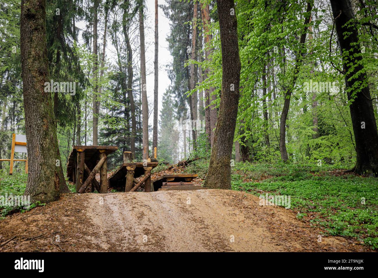 Three differently sized jumps at a bike park. Skills poligon or track ...