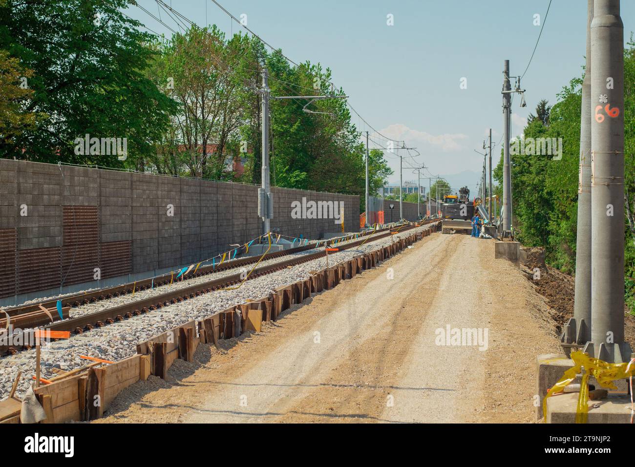 Fresh train track construction, creating lower gravel bed for new and ...