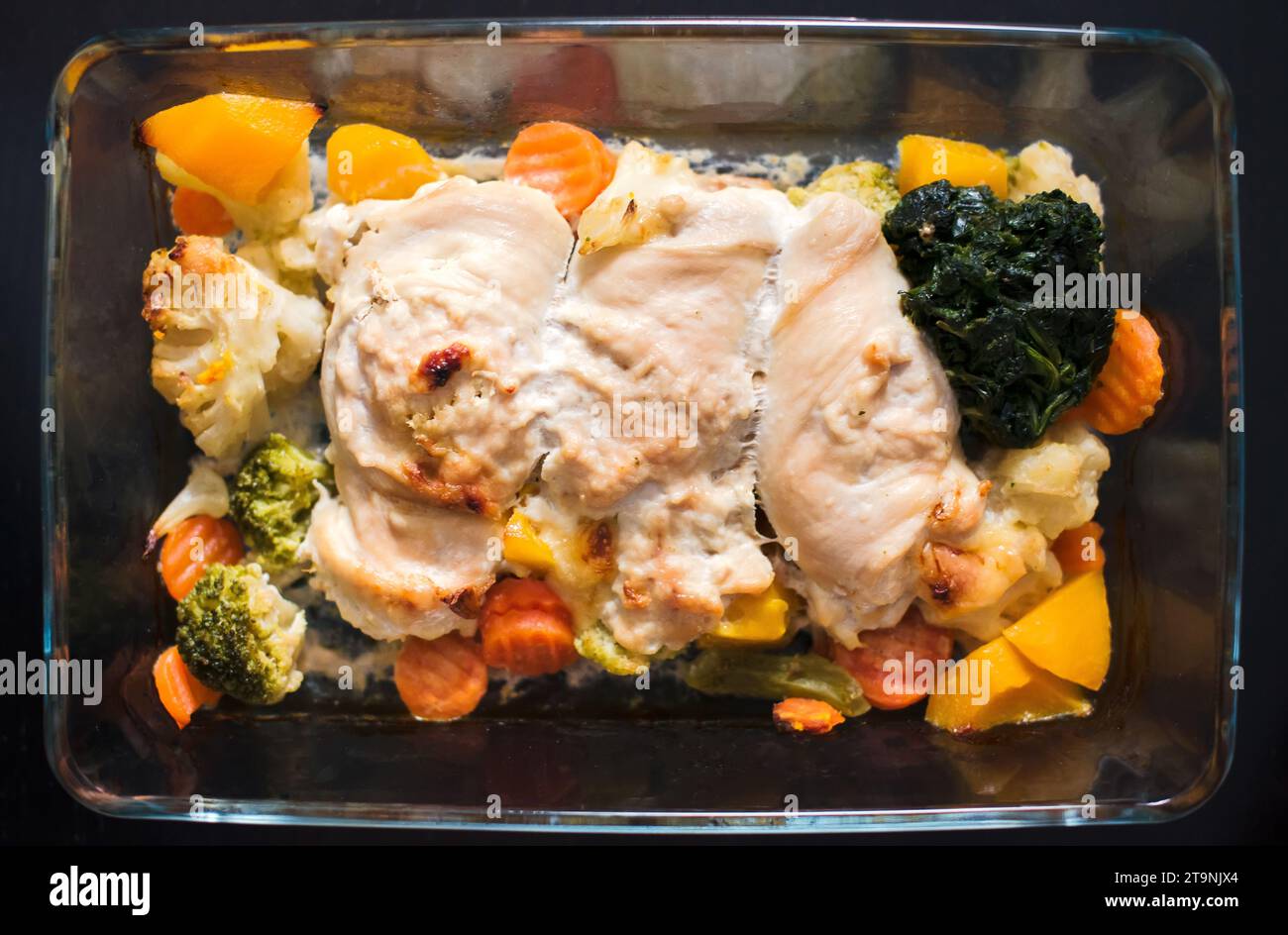 Chicken fillet meat with vegetables, Homemade food, cooked dish in the ...