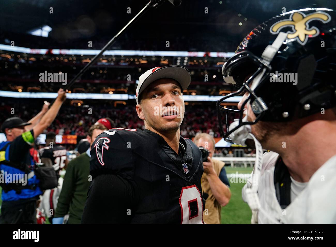Atlanta Falcons quarterback Desmond Ridder (9) greets New Orleans ...