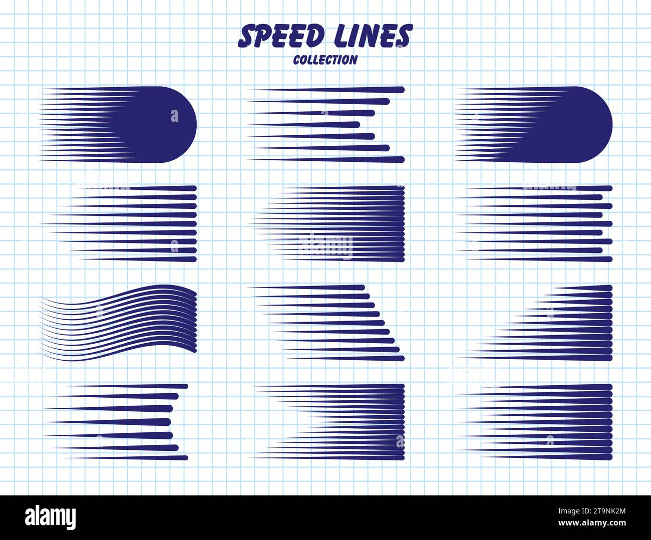 Hand drawn cartoon speed lines with round corners on checkered paper ...