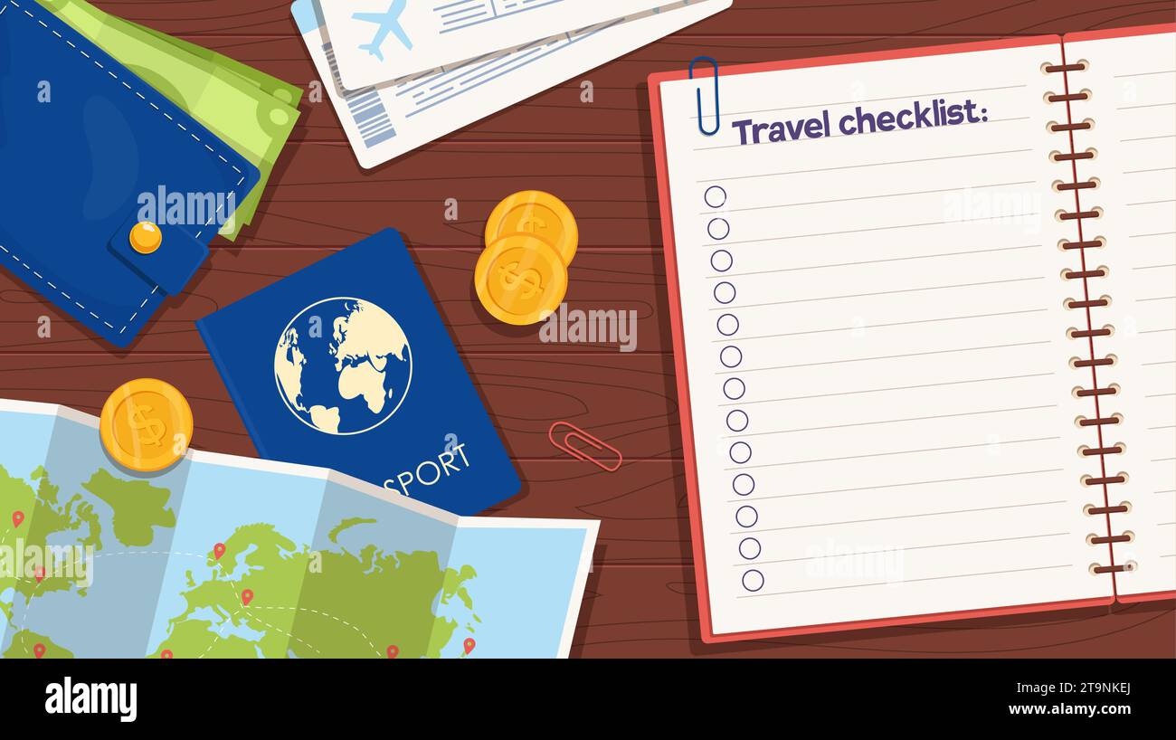 Travel checklist top view vector Stock Vector Image & Art - Alamy