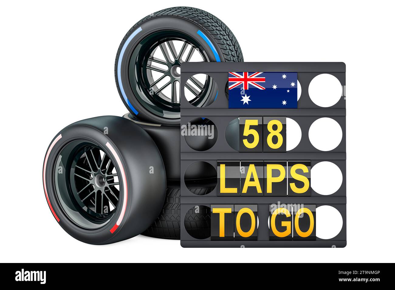 Australian racing, pit board with flag of Australia and racing wheels ...