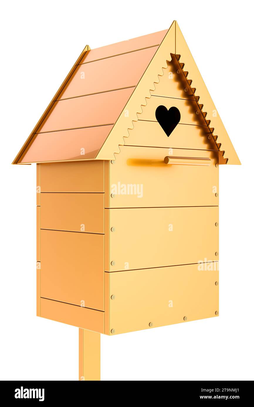 Golden Bird Nesting Box, 3D rendering isolated on white background ...