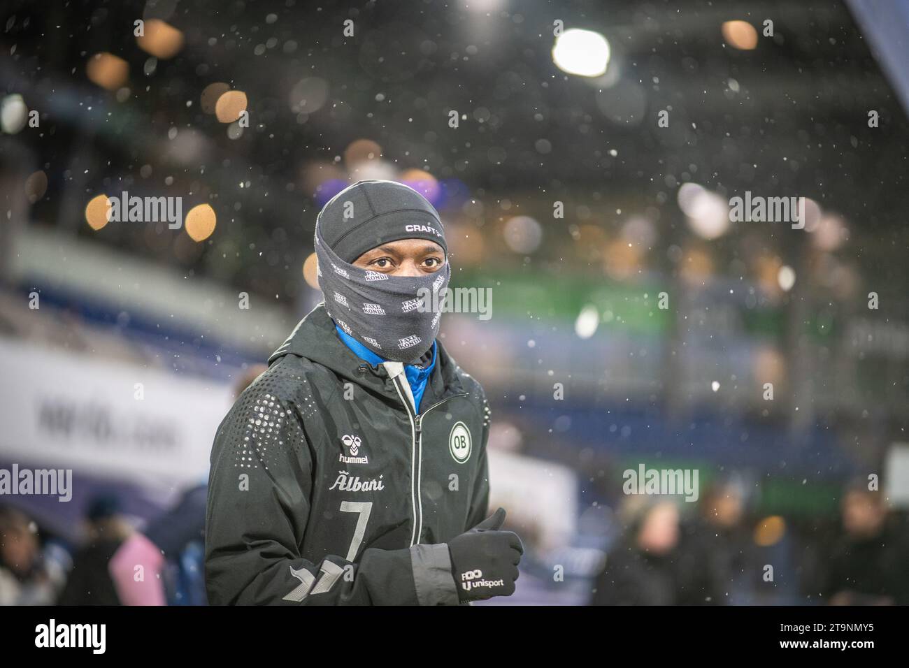 Randers, Denmark. 26th Nov, 2023. Mohamed Buya Turay (7) of Odense BK ...