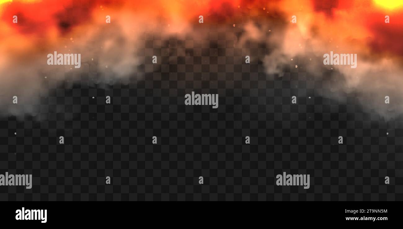 Realistic smoke clouds and fire. Flame blast, explosion. Stream of ...