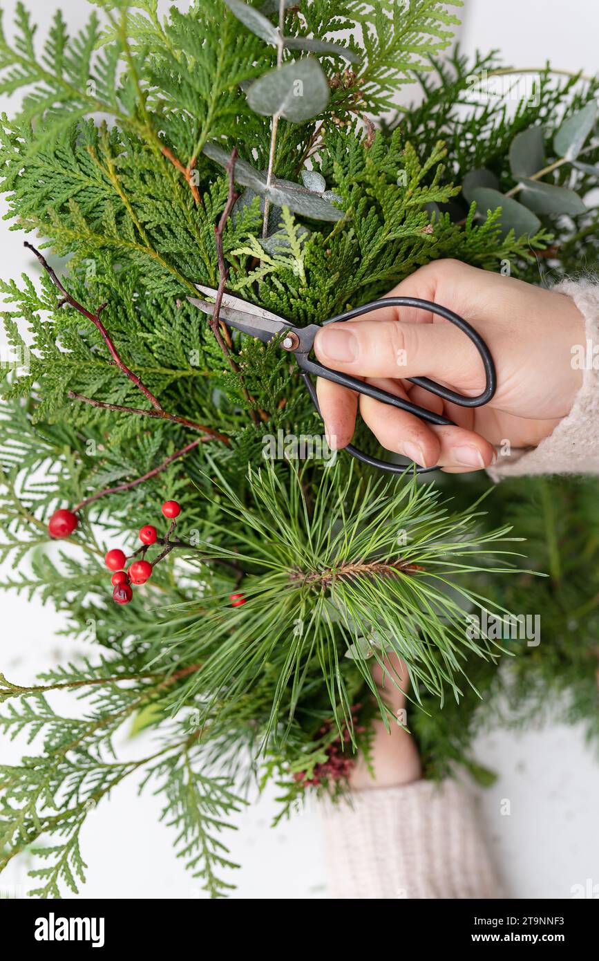 The concept of preparation for Christmas and New Year, hobby, handwork ...