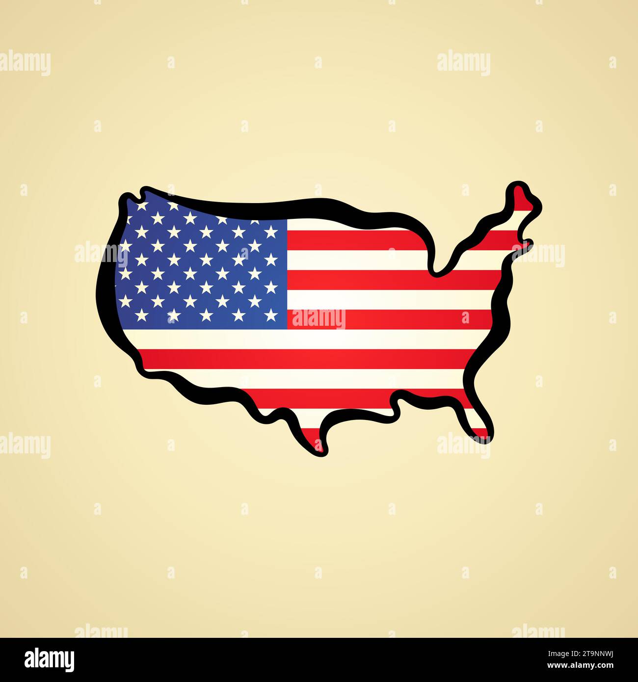 Map of United States with flag and black outline Stock Vector Image ...