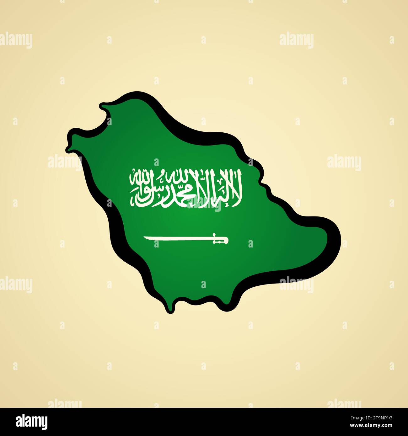 Map of Saudi Arabia with flag and black outline Stock Vector Image ...