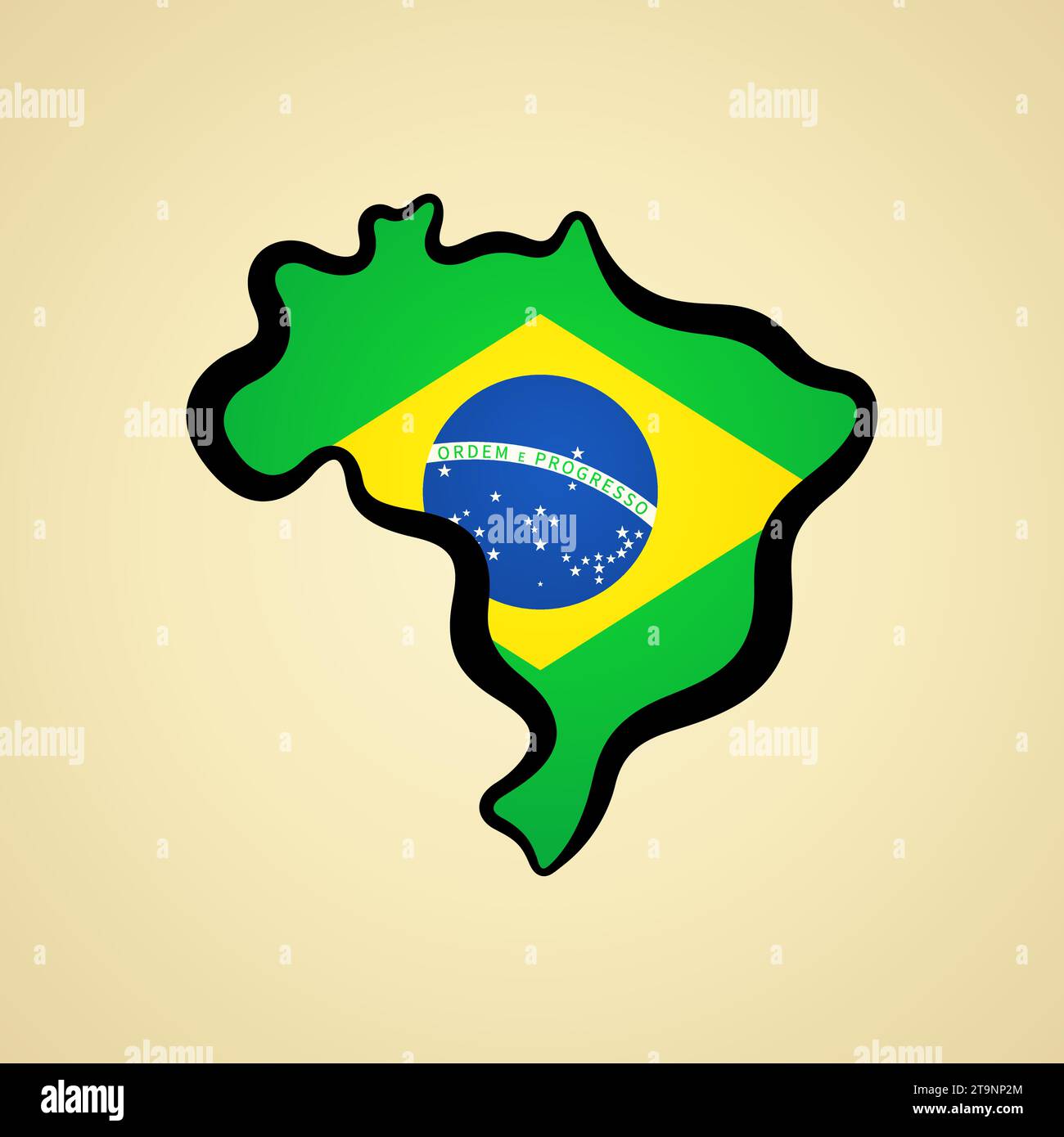 Map of Brazil with flag and black outline Stock Vector Image & Art - Alamy