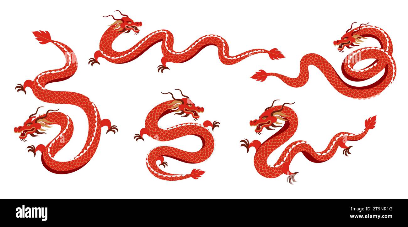 Red Dragon illustrations collection. Chinese new year 2024 year of the ...