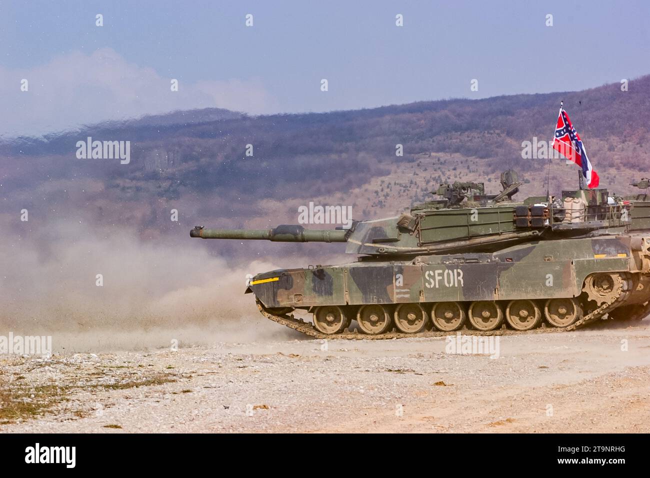 M1 Abrams Tank live fire shooting during training at the fire range ...