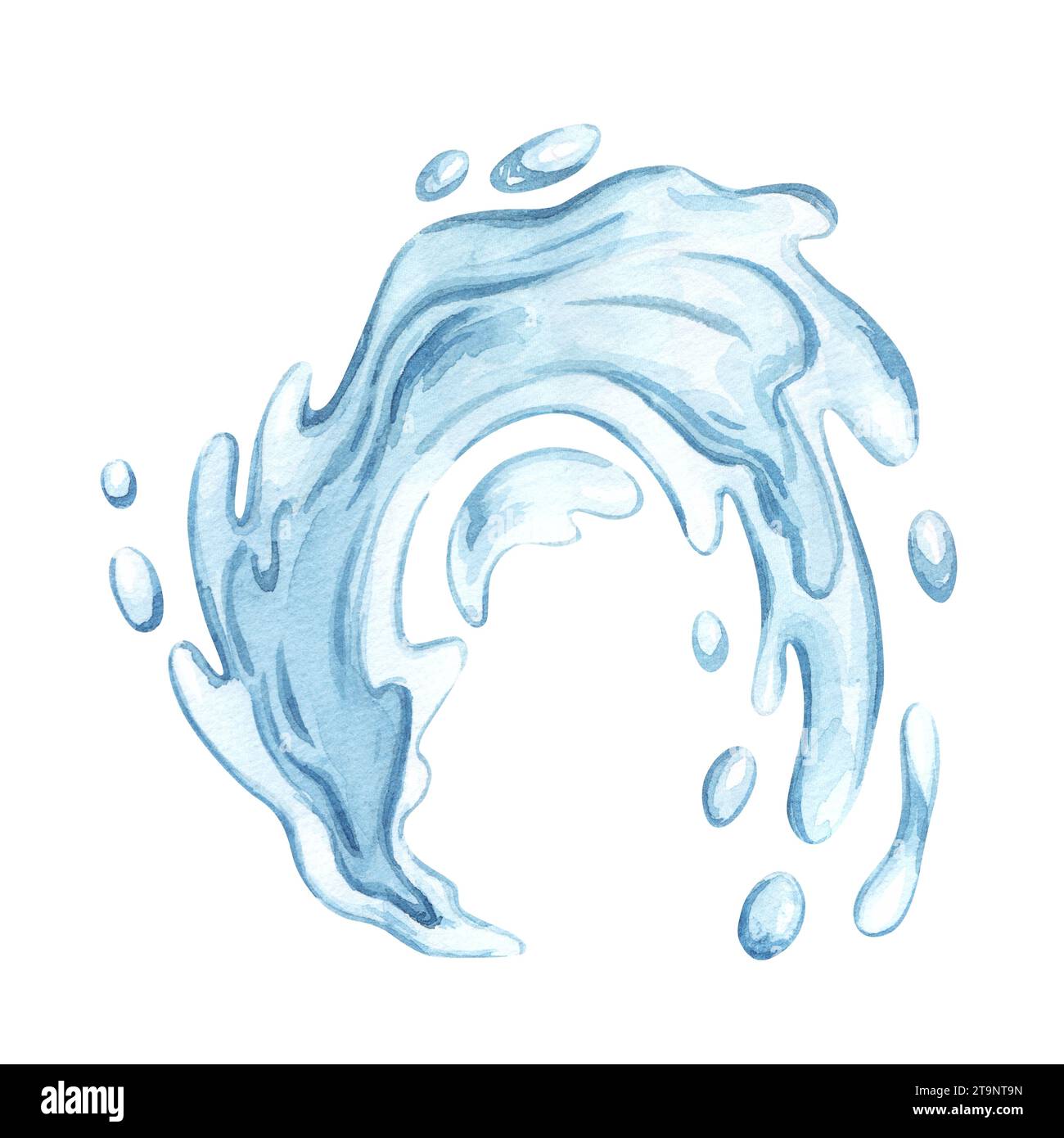 Stream And Splash Of Water Isolated On White Background Watercolor