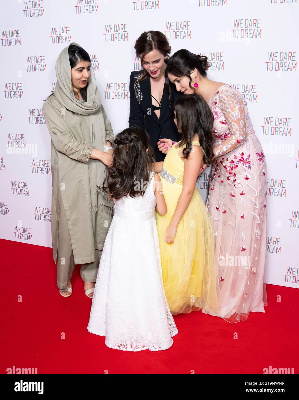 Malala Yousafzai, from left, Emma Watson, Taima Al-Kateab, Director ...